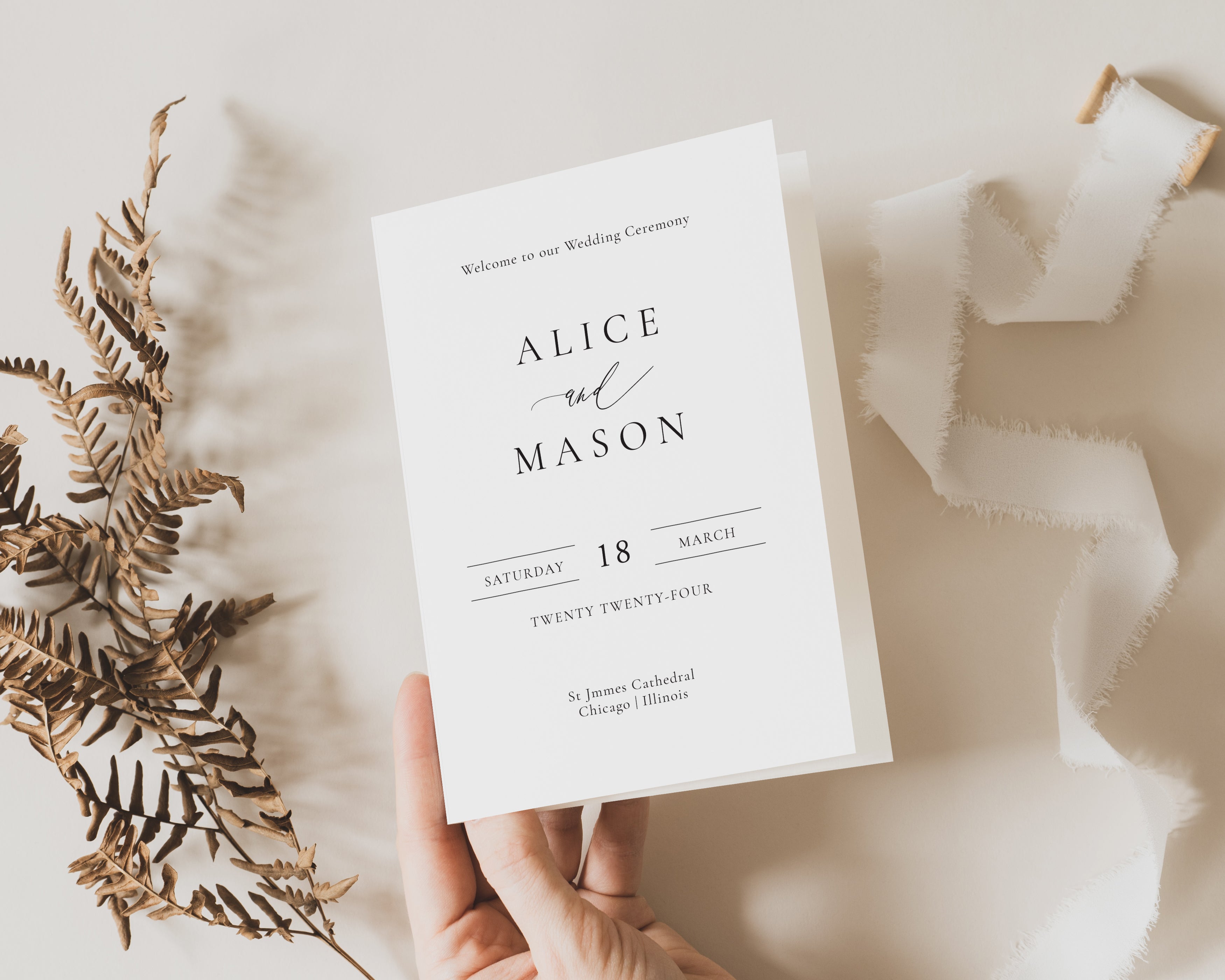 Classic Minimalist Half Fold Ceremony Program – Studio Nellcote